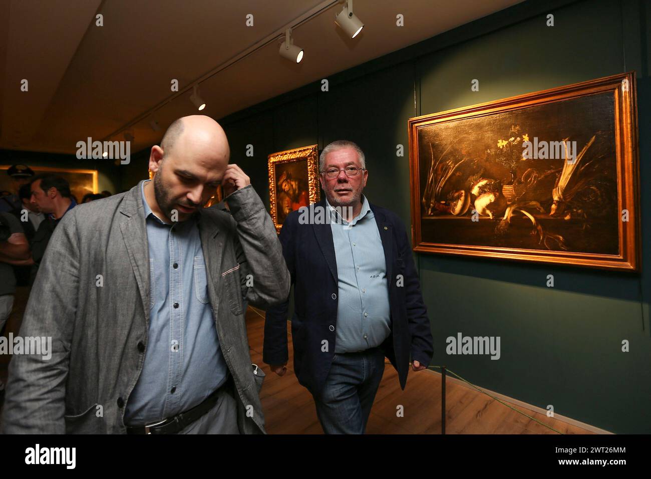 The writer of "gomorra" Roberto Saviano, with a guide, visiting the ...