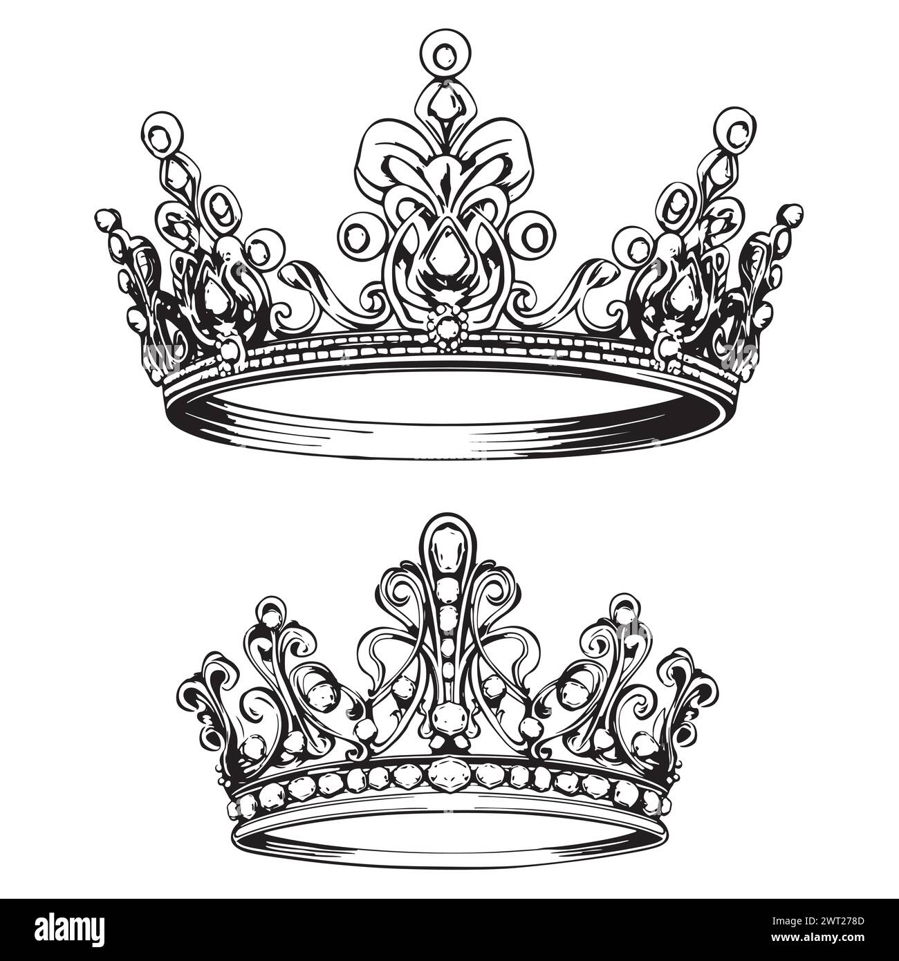 Crown sketch. King, royal symbol. Vector illustration drawn in vintage ...