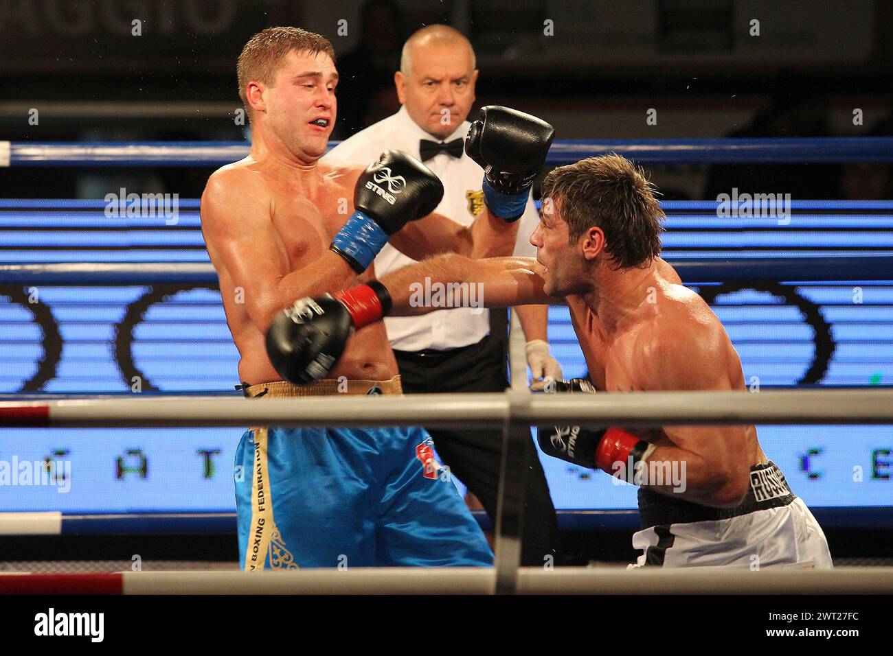 Italian boxer Clemente Russo fights against Anton Pinchuk in the ...