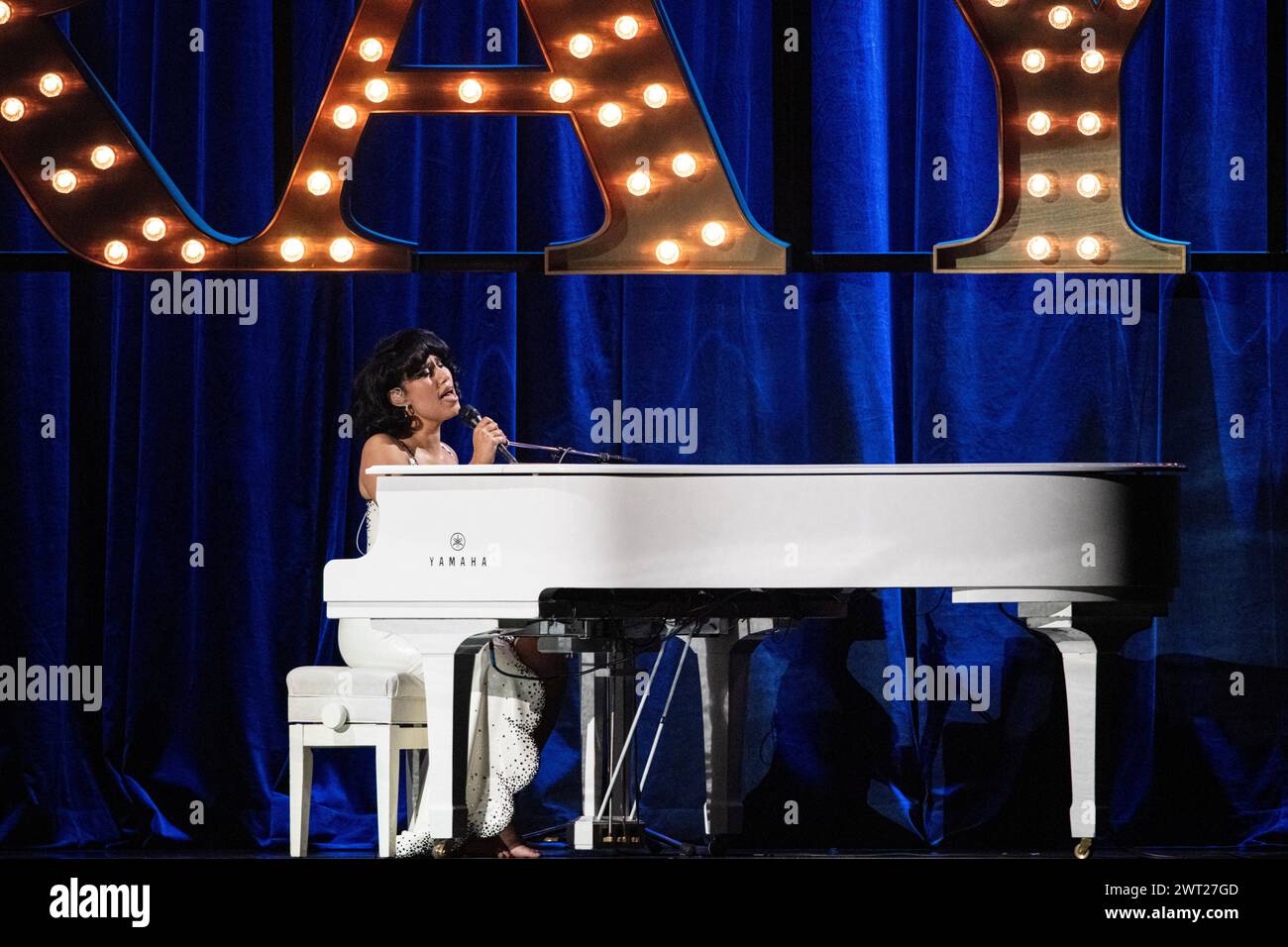 RAYE performing live at the 2024 BRIT awards ceremony, O2 Arena, London ...