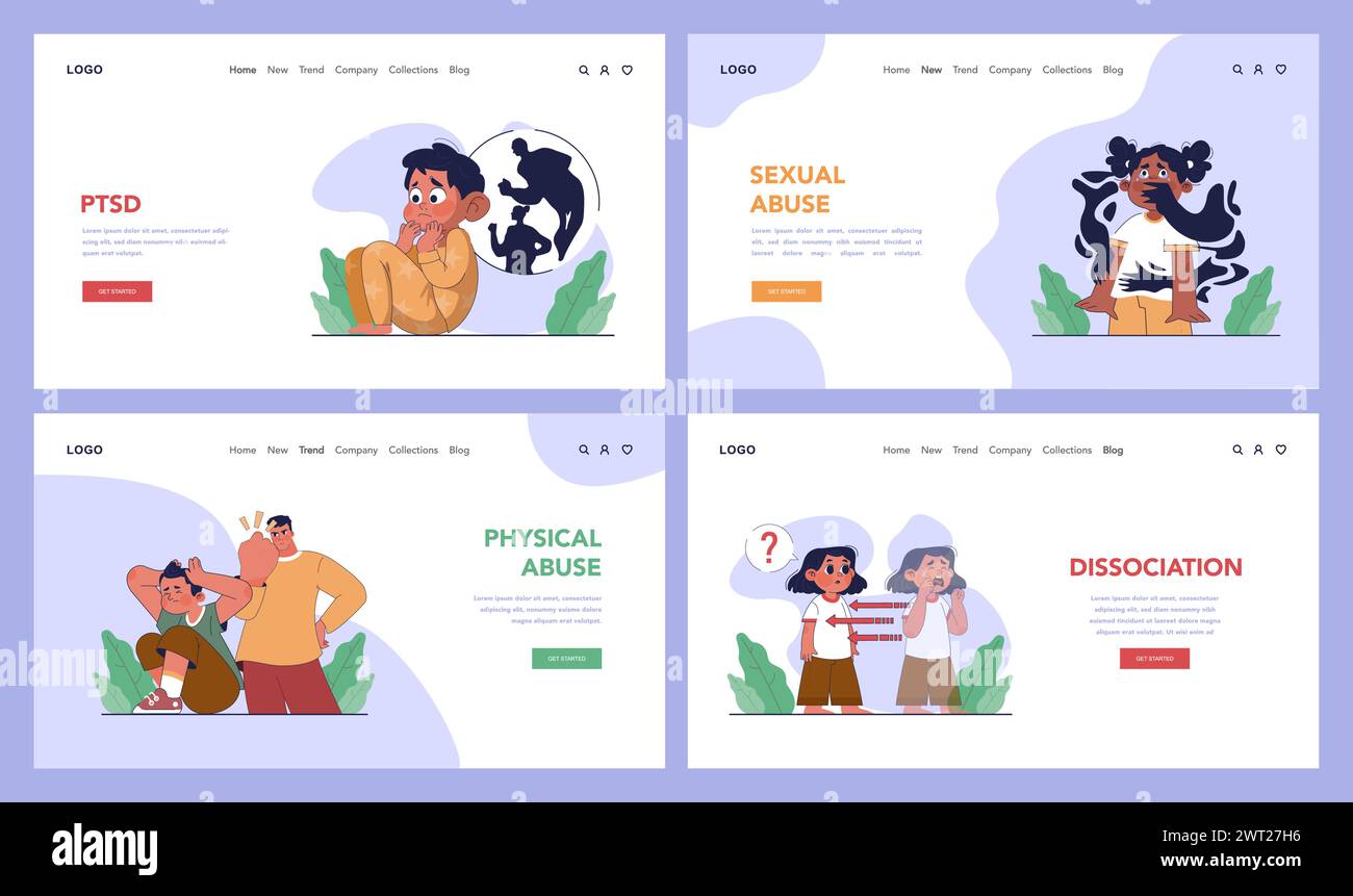 Childhood psychological trauma web banner or landing page set. Impact ...
