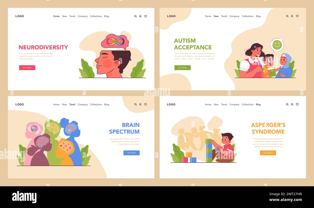 Neurodiversity web banner or landing page set. Cognitive development ...