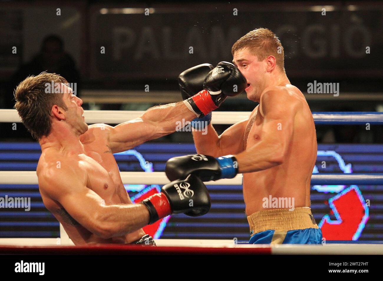 Italian boxer Clemente Russo fights against Anton Pinchuk in the ...
