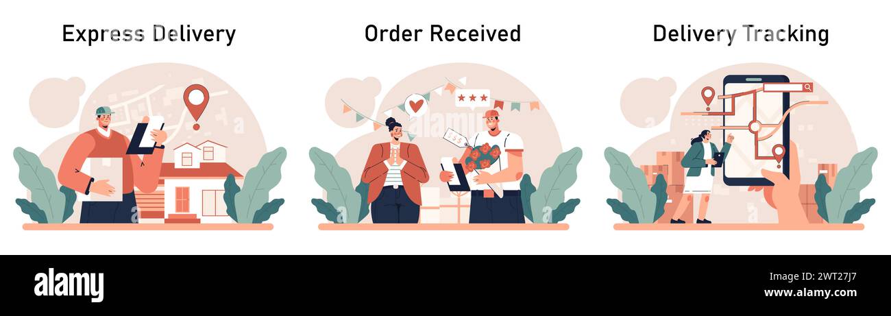 Delivery of goods set. Warehousing, logistics and delivery of customer ...