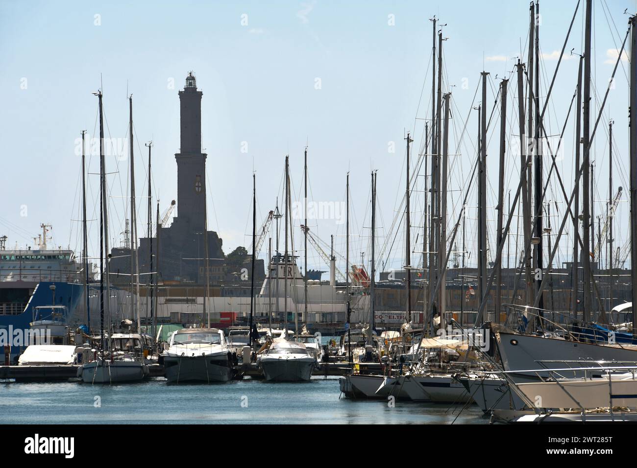 The port of Genoa is a place of great charm with large ships ...