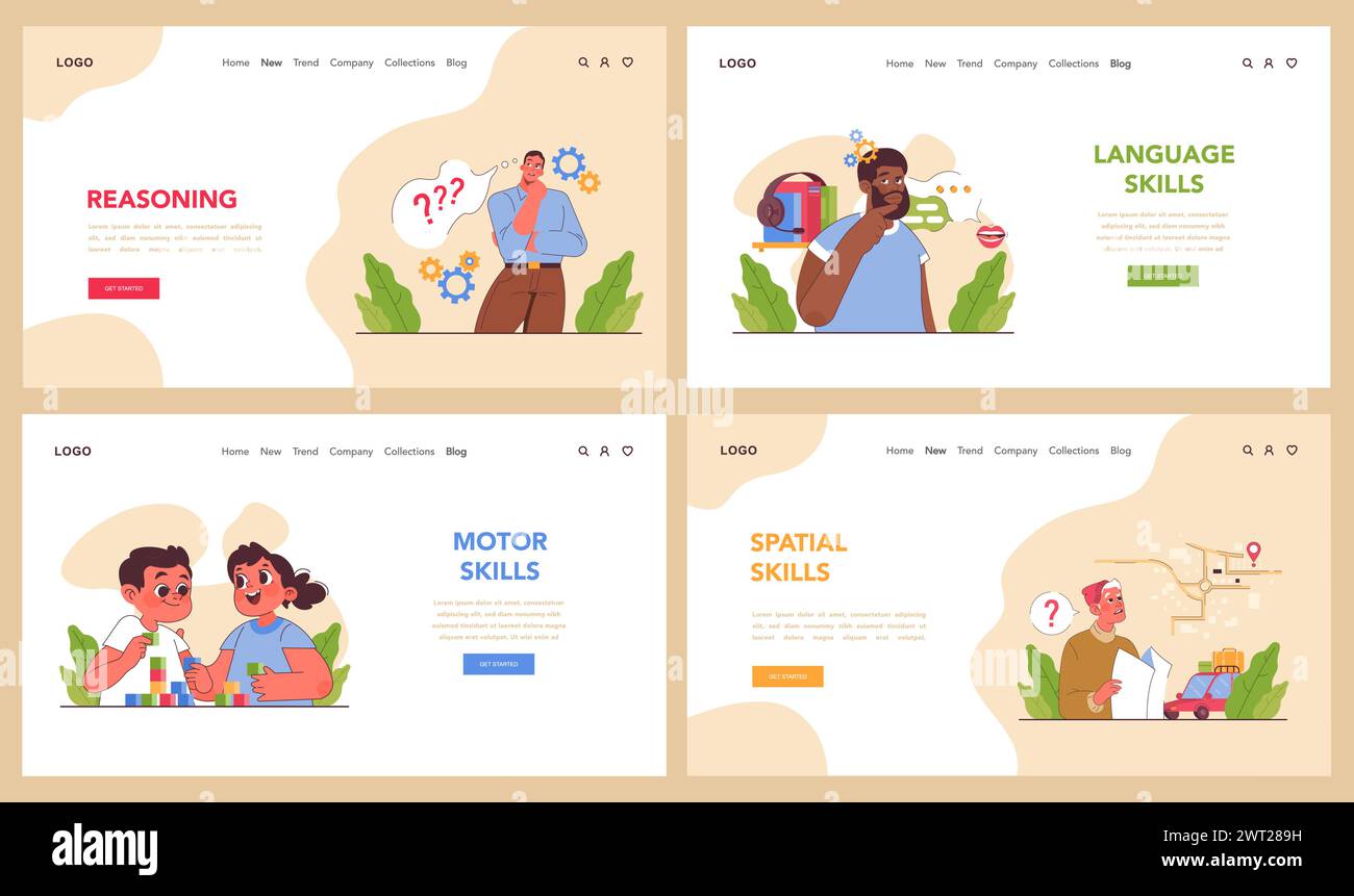 Cognitive skills web banner or landing page set. Human cognitive ...