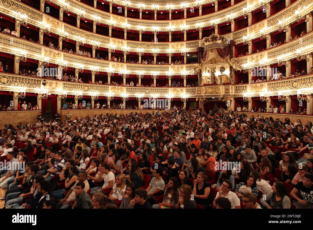 A internal view of the San Carlo Theater during a meeting with Roberto ...