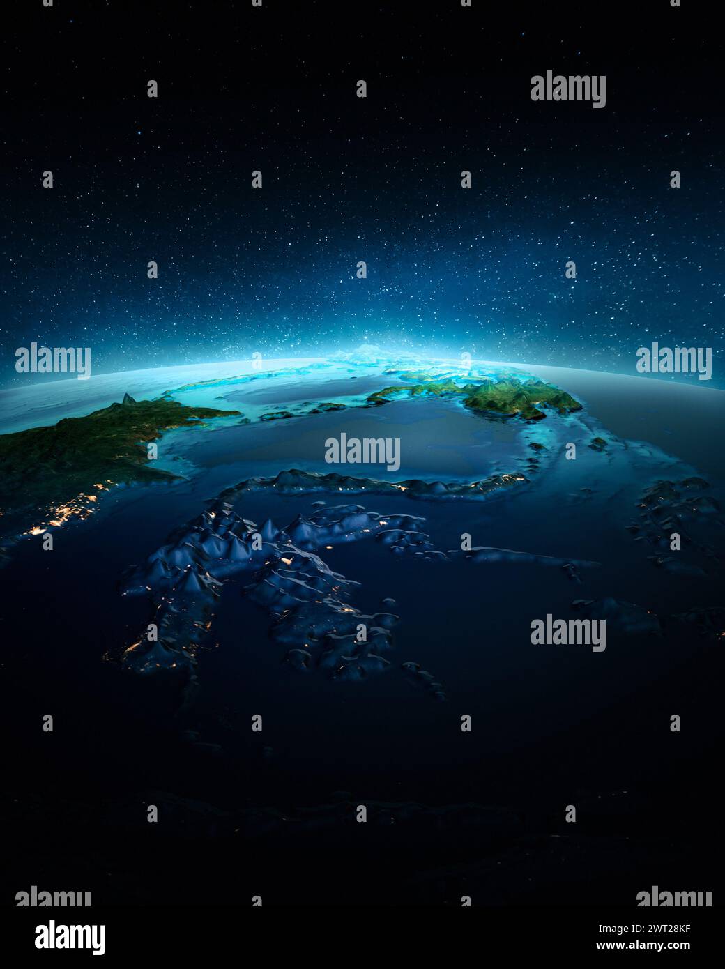 South-East Asia at night. Elements of this image furnished by NASA. 3d ...