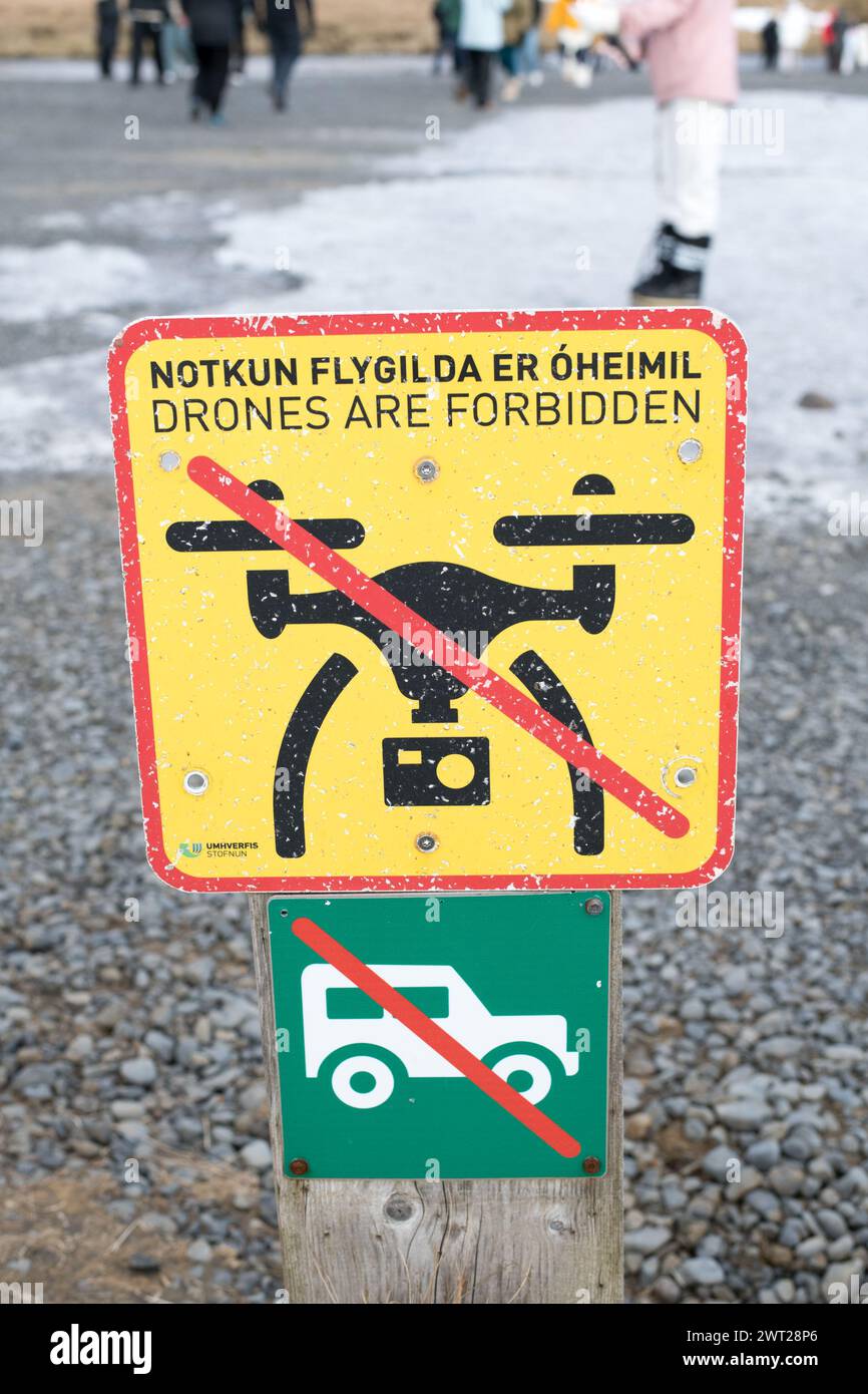 Sign in English and Icelandic stating that drones are forbidden and ...