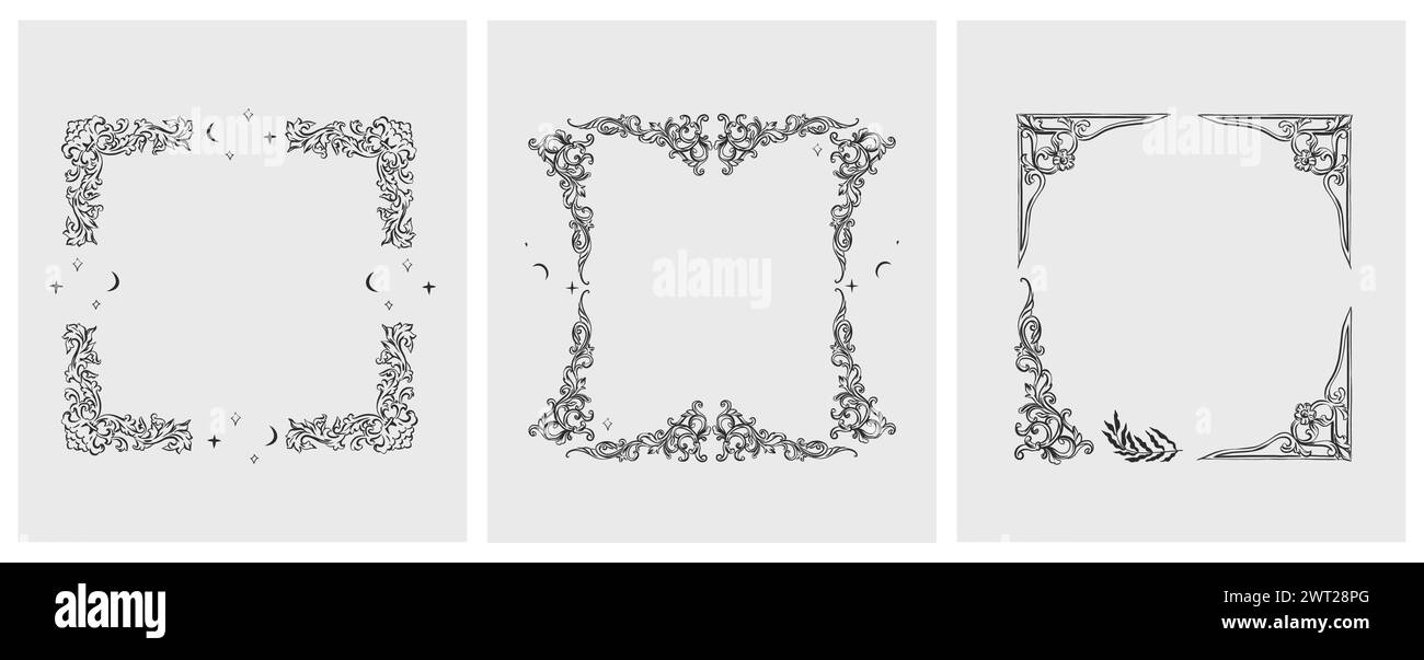 Hand drawn vector abstract outline,graphic,line vintage baroque ...
