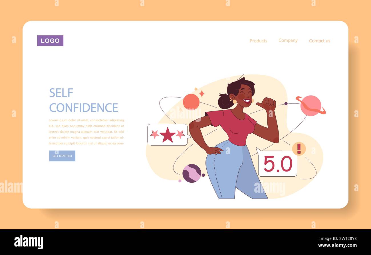 Self-confidence web banner or landing page. Young black woman with ...