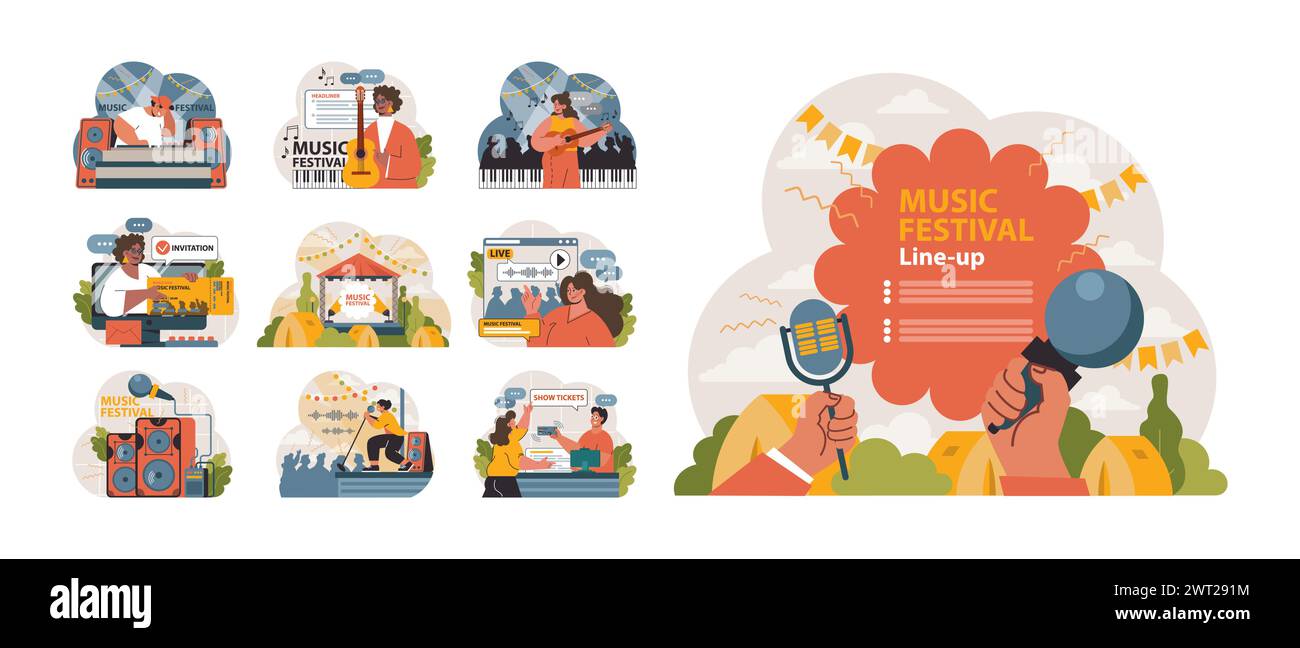 Music Festival set. Vibrant concert moments captured with artists ...