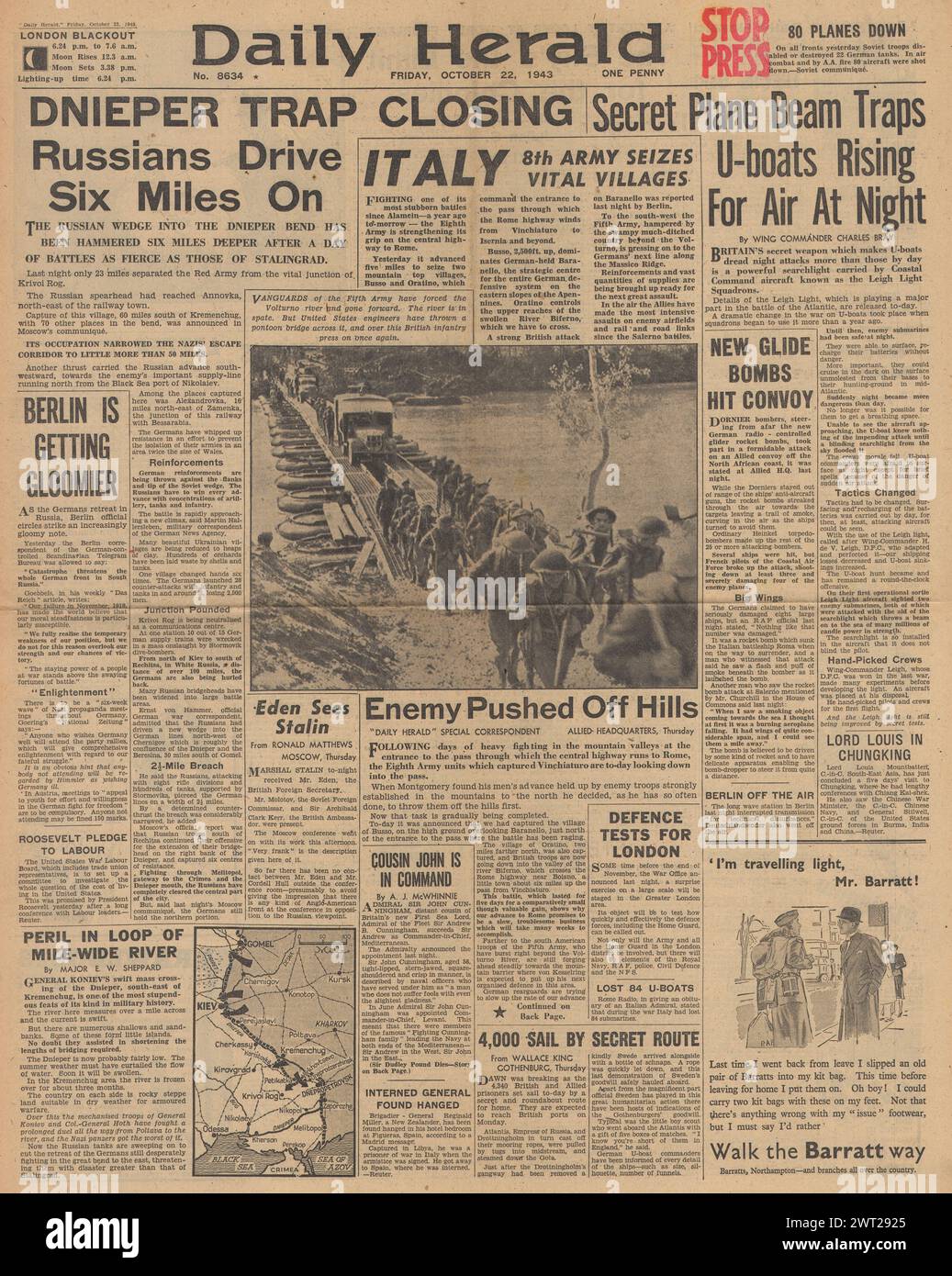 1943 Daily Herald front page reporting Allies advance on Rome and Red ...