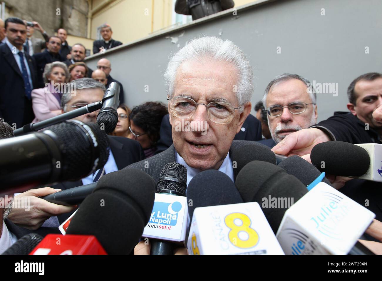 Mario Monti during a visit in Naples at "Casa Di Tonia Stock Photo - Alamy