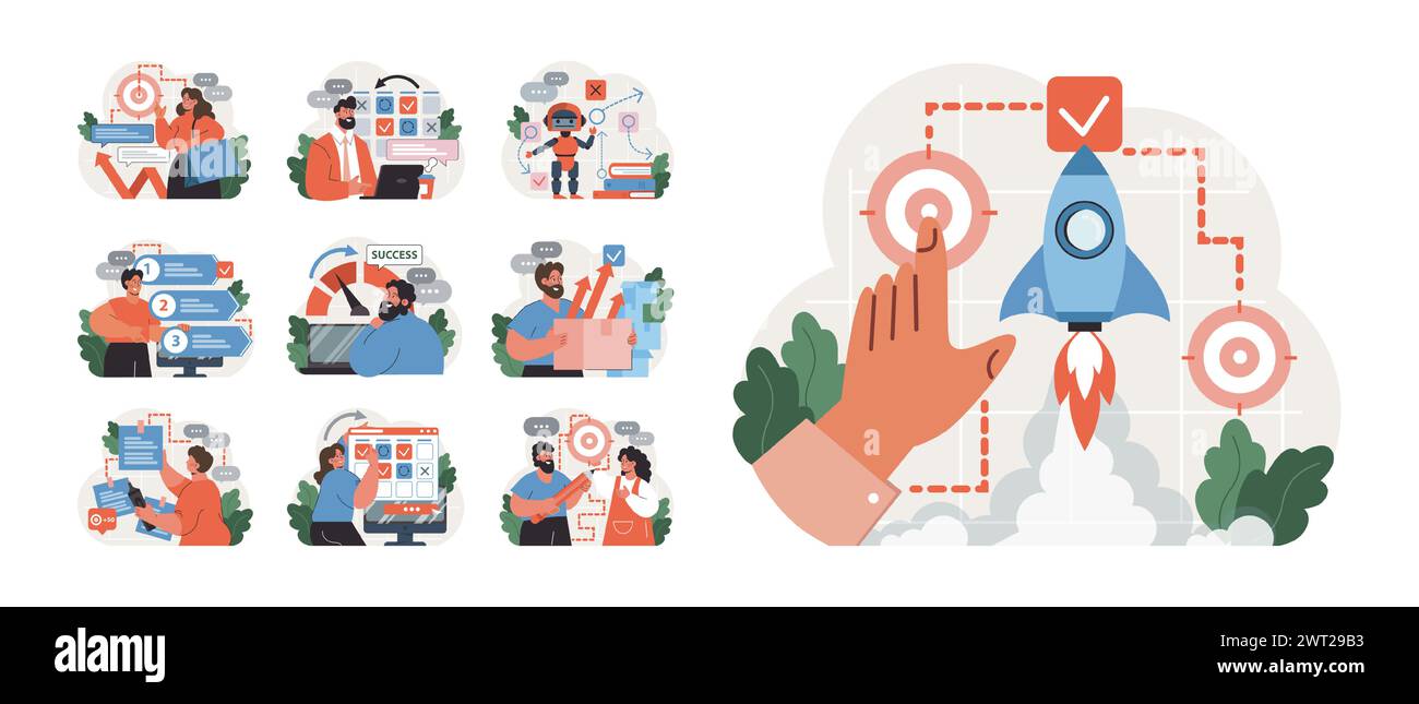 Progress set. Work optimization and efficiency. Character moving ...