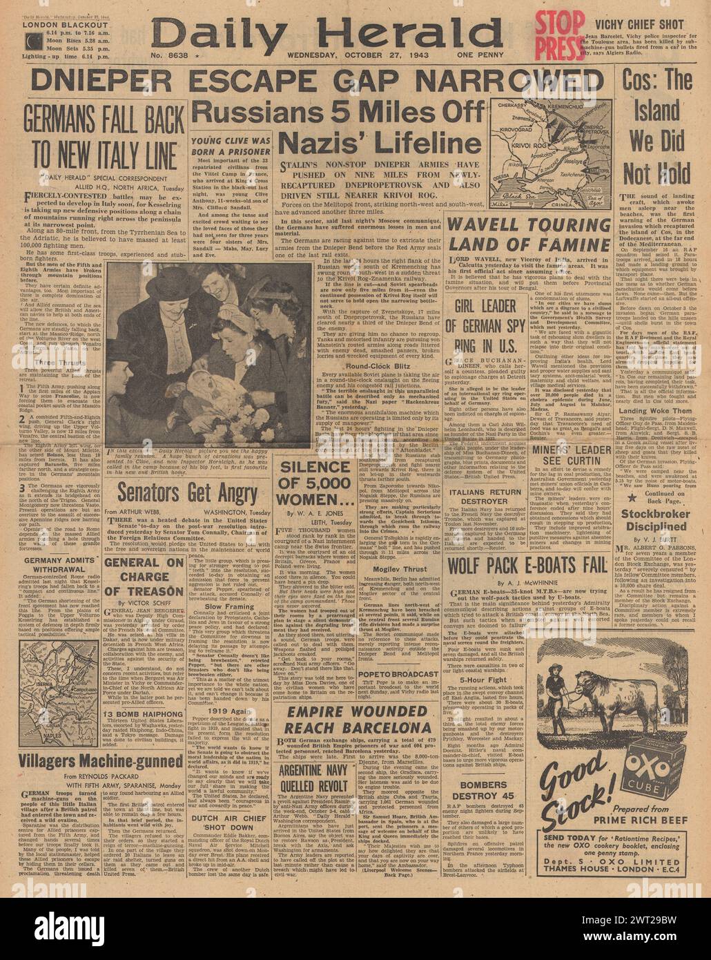 1943 Daily Herald front page reporting Red Army advances on Eastern ...