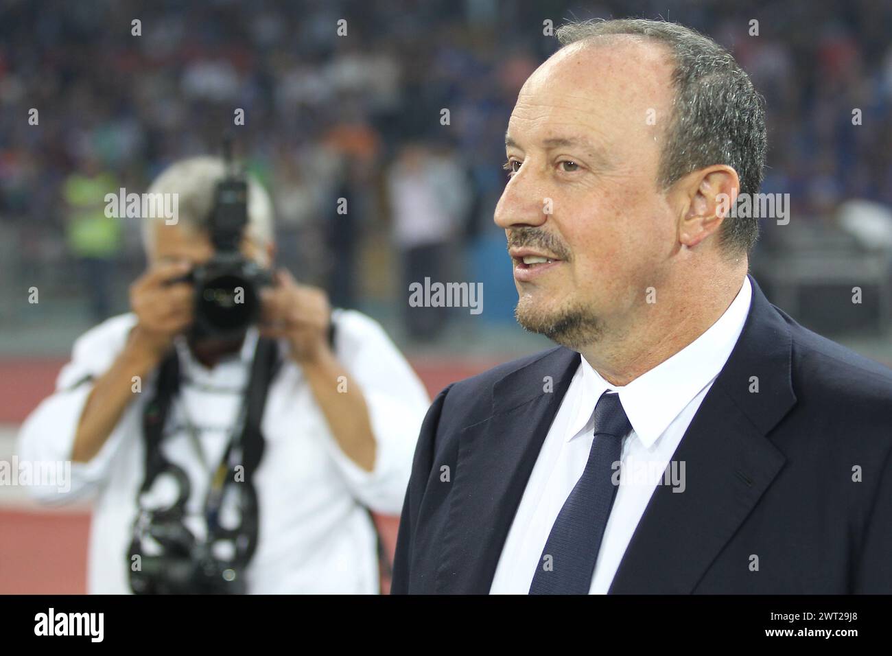 Coach Rafael Benitez during a soccer match, at the San Paolo stadium ...