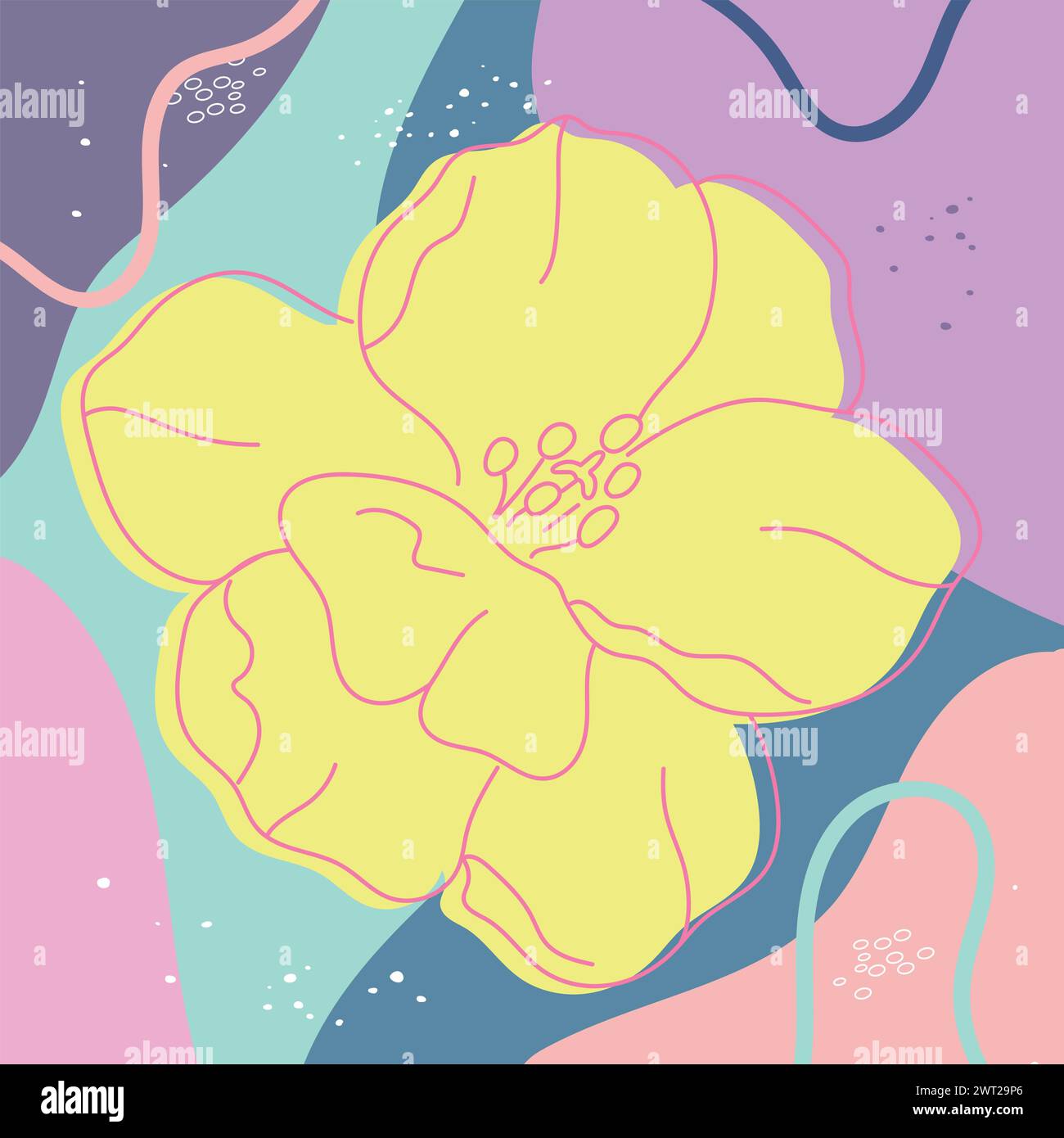 Abstract background with flower outline and different shapes and lines ...