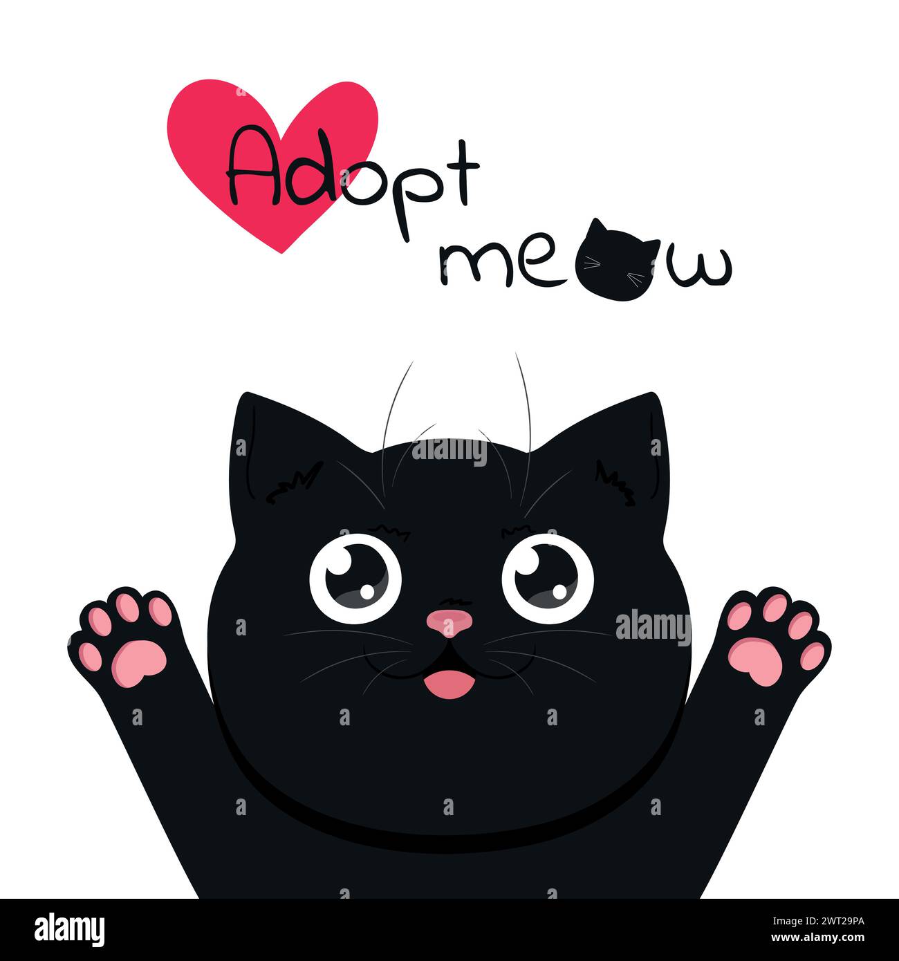 Cute black cat saying Adopt meow. Adopt a pet concept. Vector ...
