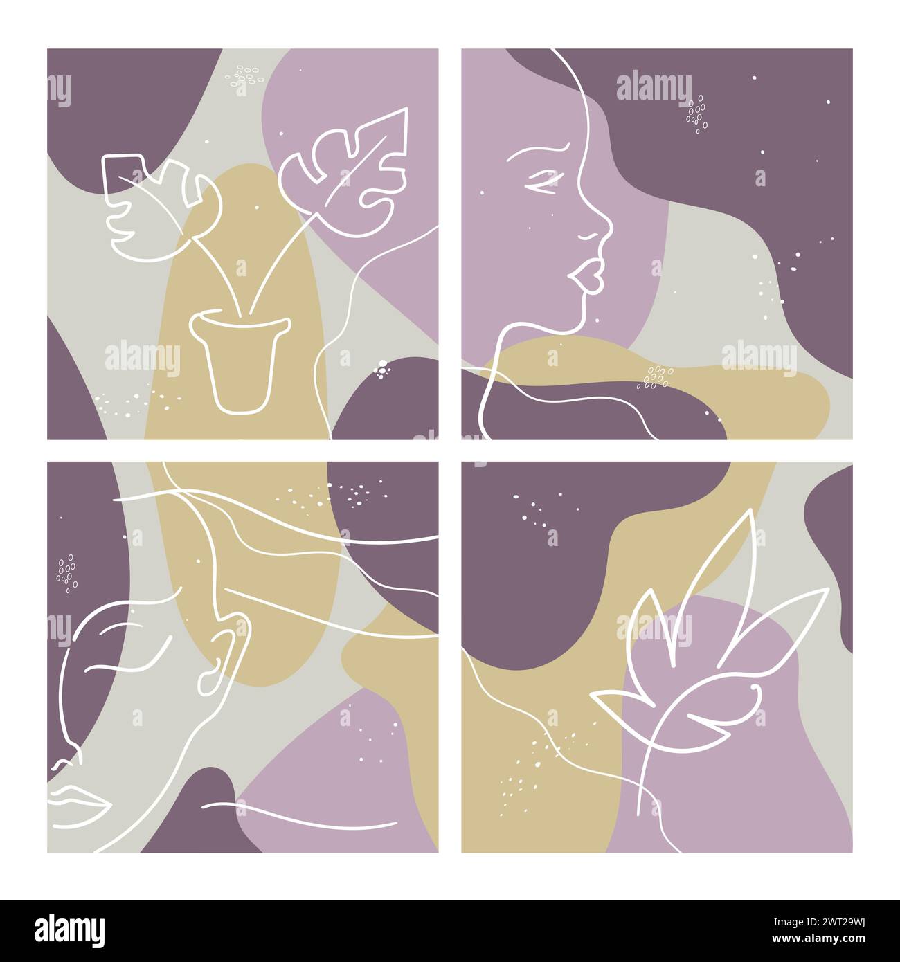 Set of abstract minimalistic templates with woman face outline and ...