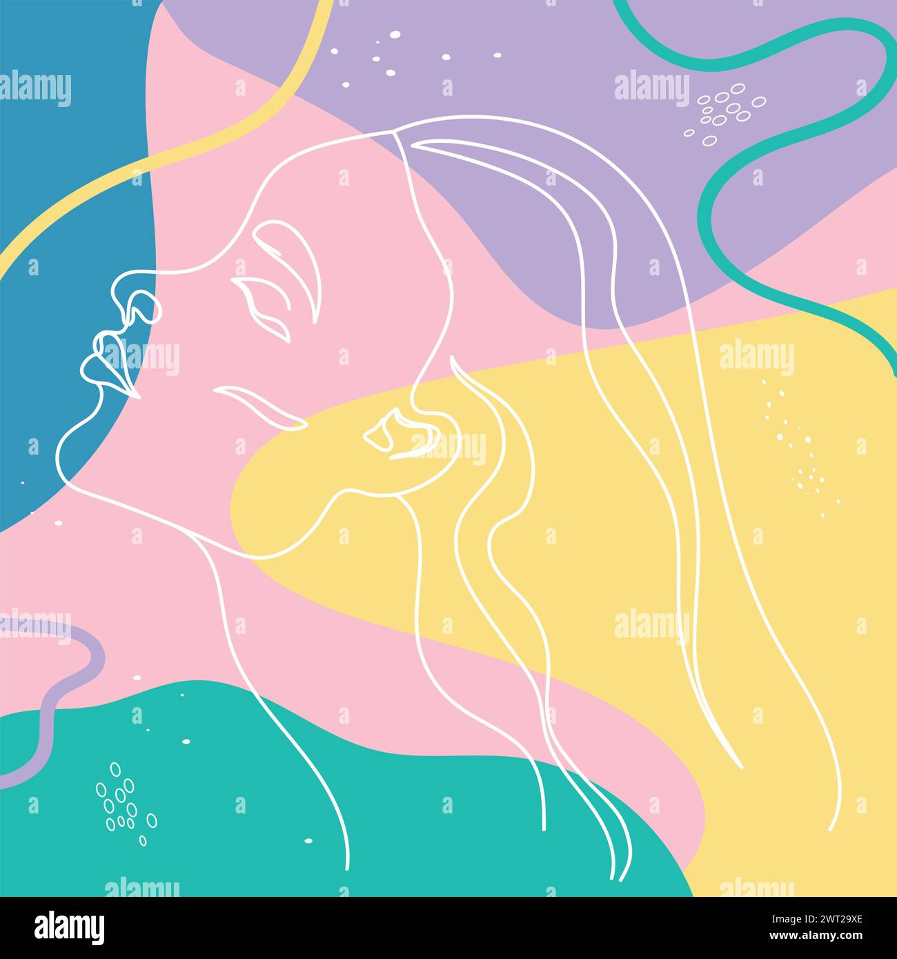 Abstract background with woman profile outline and different shapes and ...