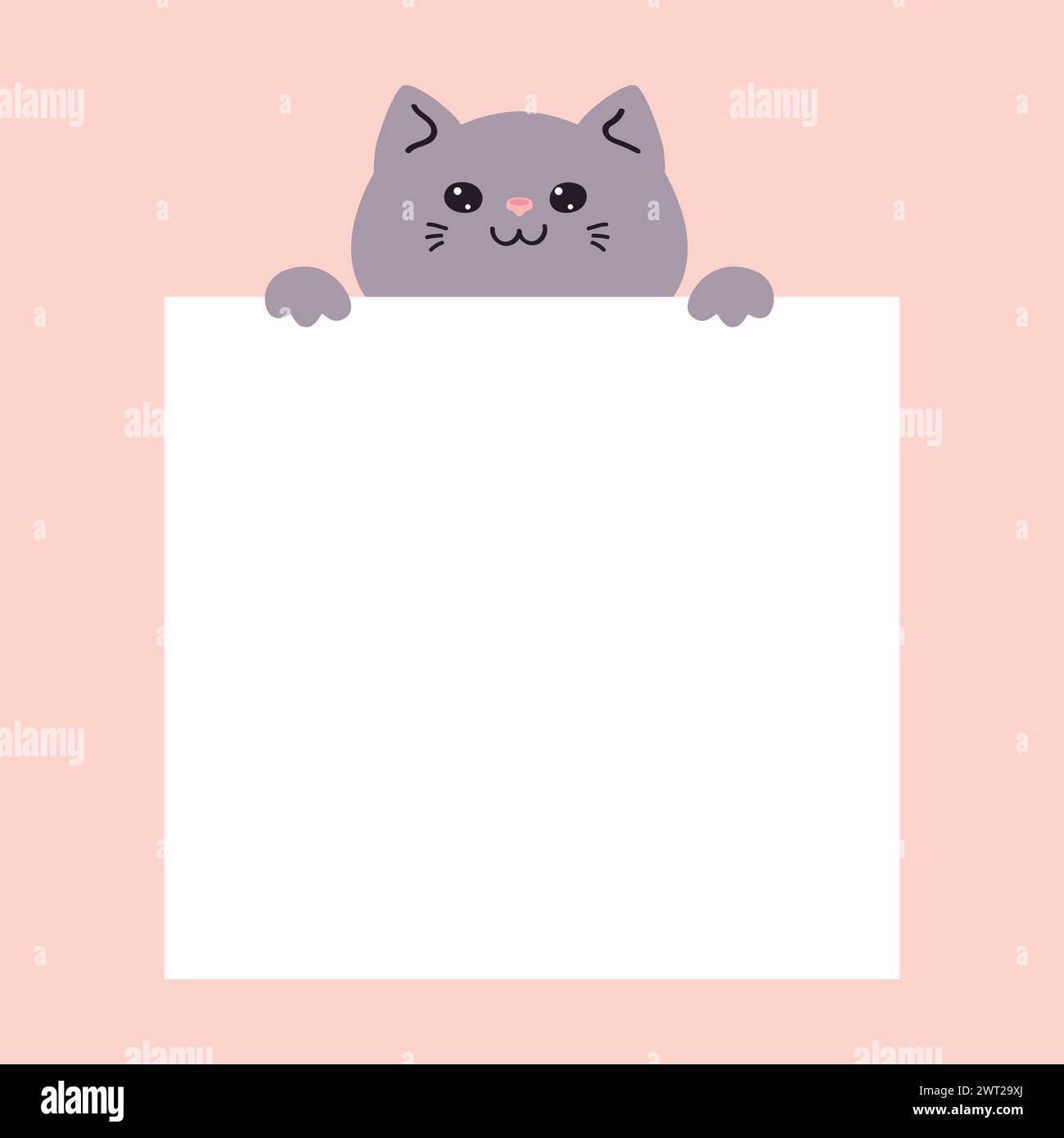 Cute cartoon cat holding a blank paper sheet. Empty space for text ...