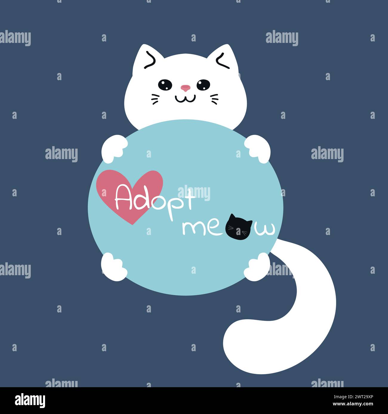 Cute white cat holding banner Adopt meow. Adopt a pet concept. Vector ...