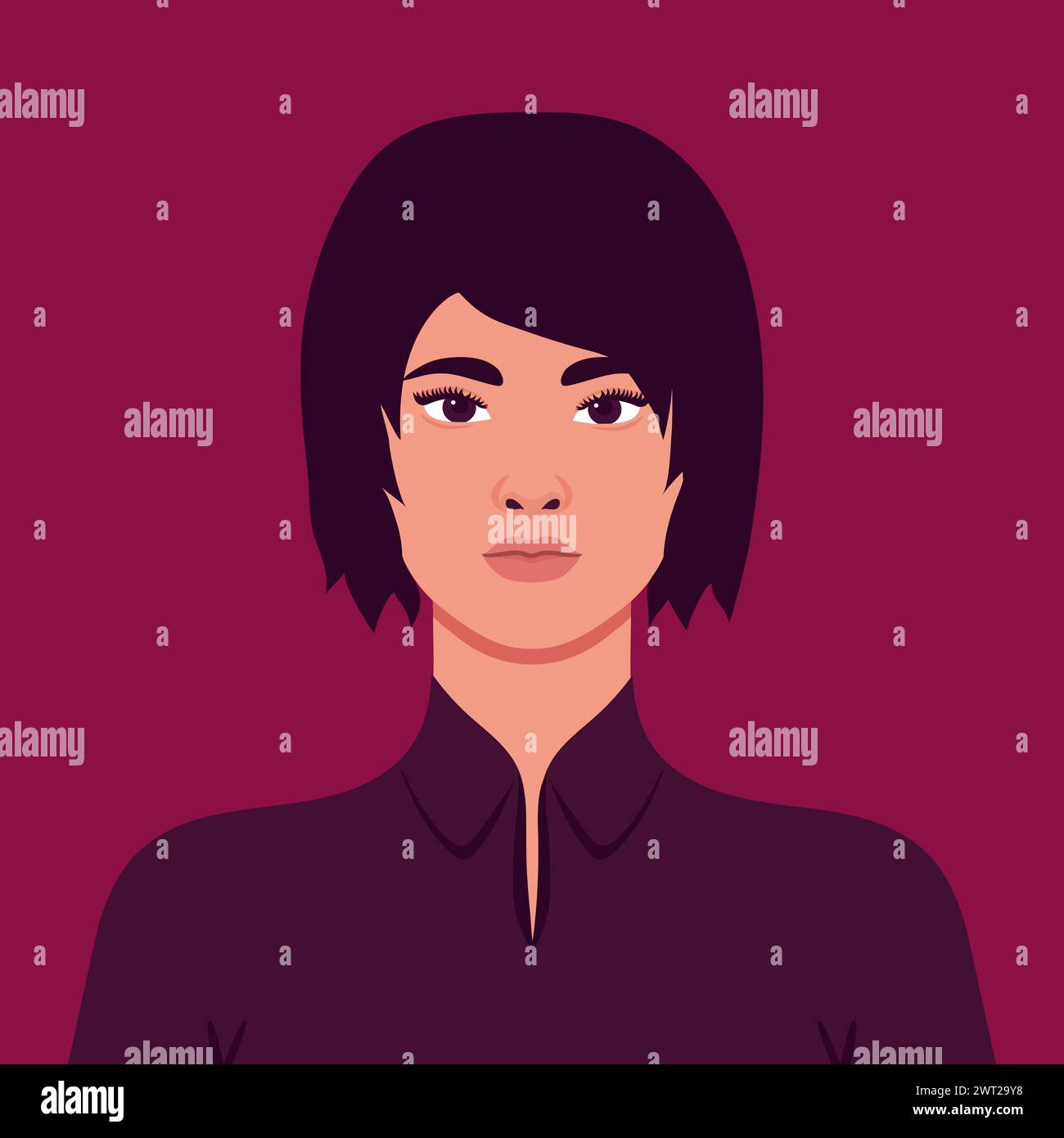 Beautiful young woman with bob haircut portrait. Portrait or an avatar ...