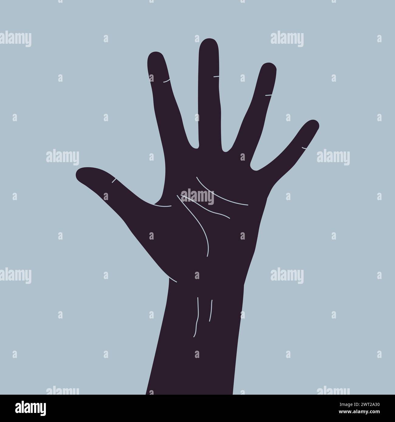 Raised human hand. Palm of a hand. Salute gesture. Vector illustration ...