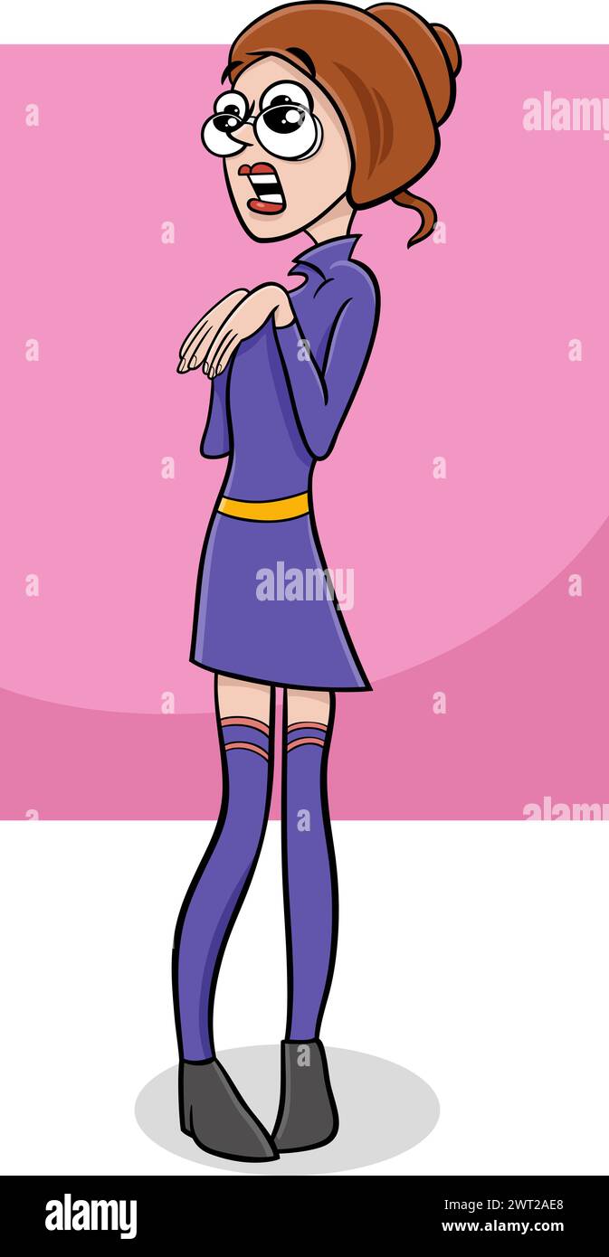 Cartoon illustration of surprised or scared girl or young woman comic ...