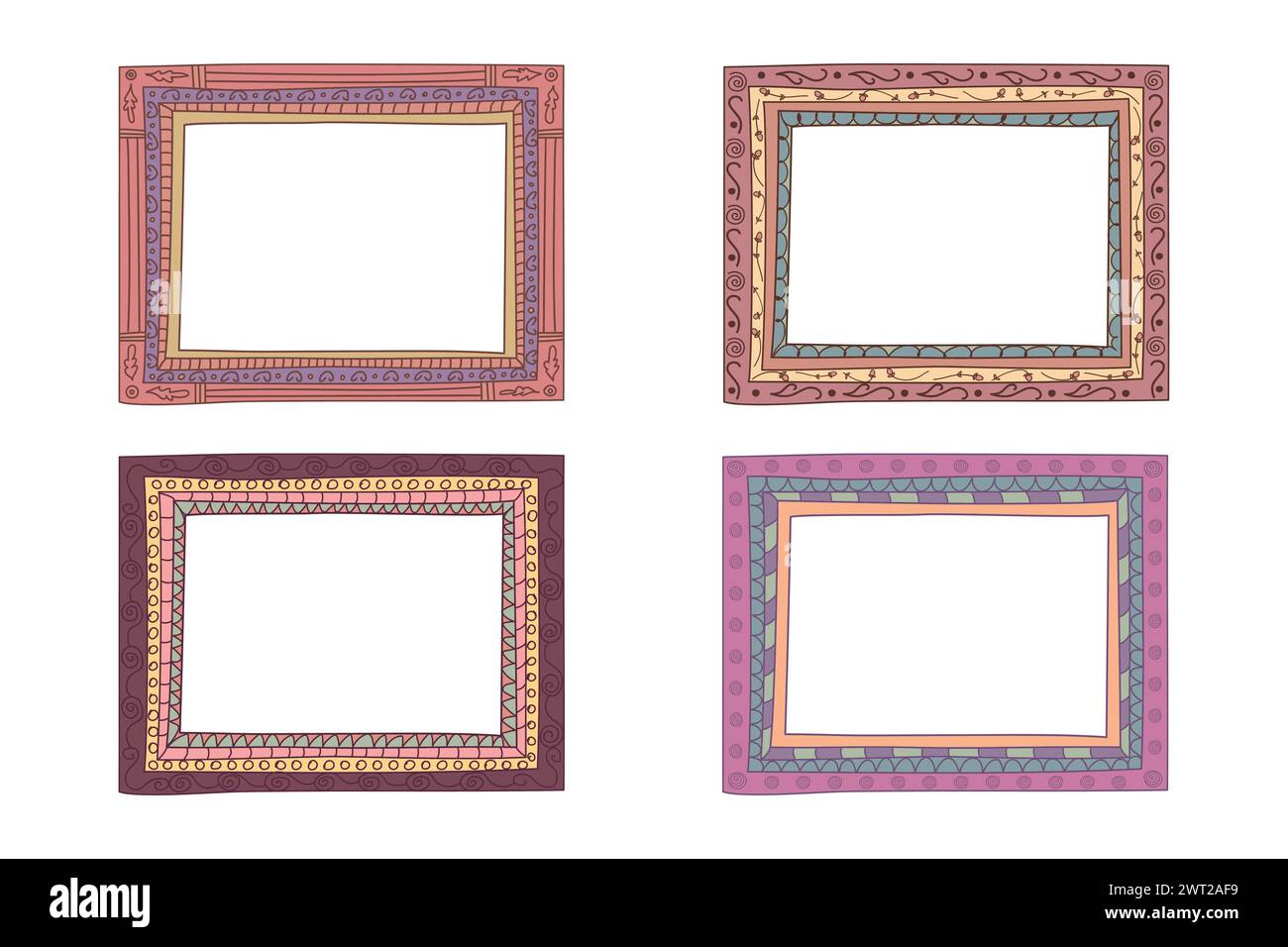 Hand drawn doodle picture frames in childish style set. Vintage hand ...