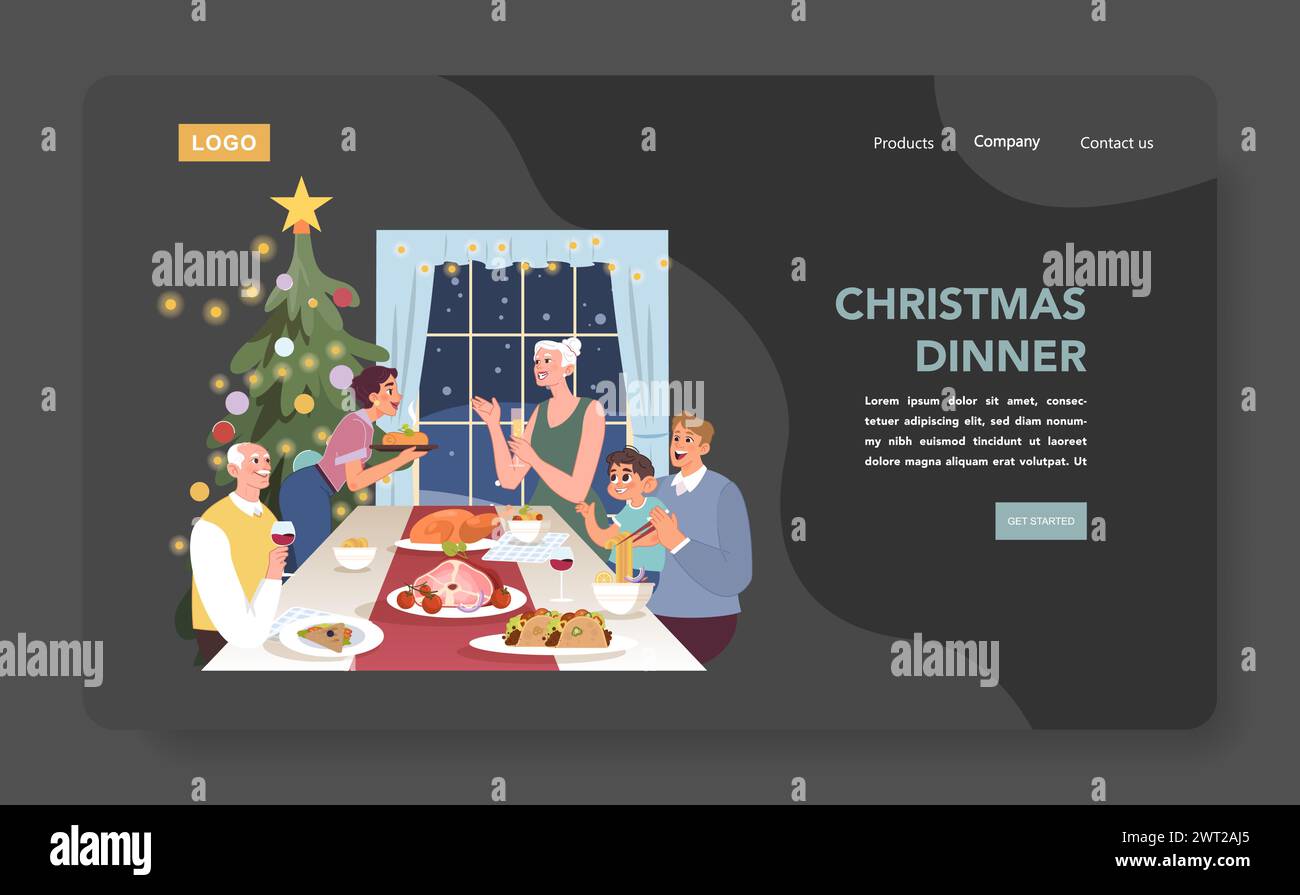 Characters celebrate christmas and new year dark mode or night mode web ...