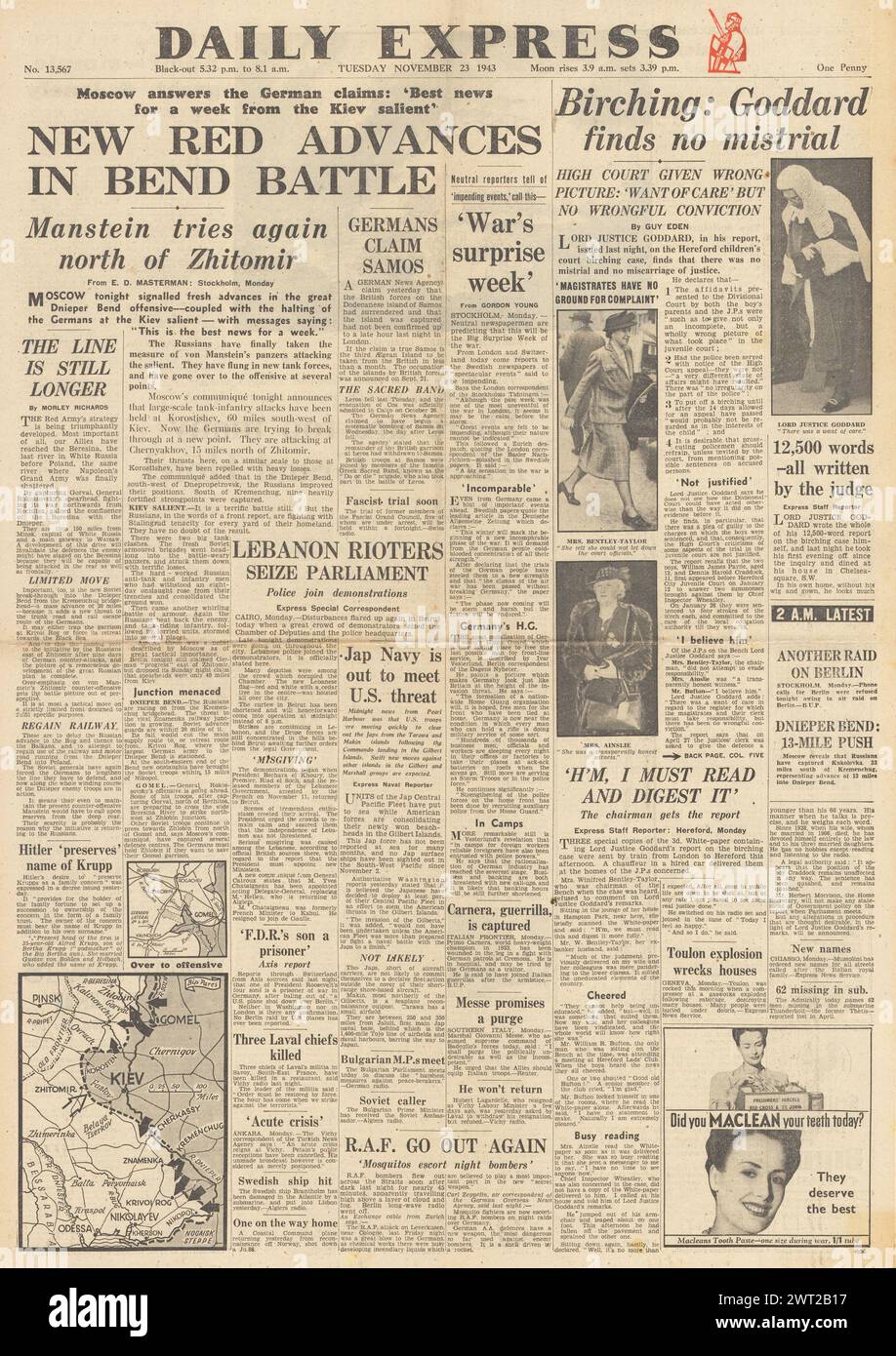 1943 Daily Express front page reporting Fighting on Dneiper Bend and ... 1943 Daily Express front page reporting Fighting on Dneiper Bend and ...