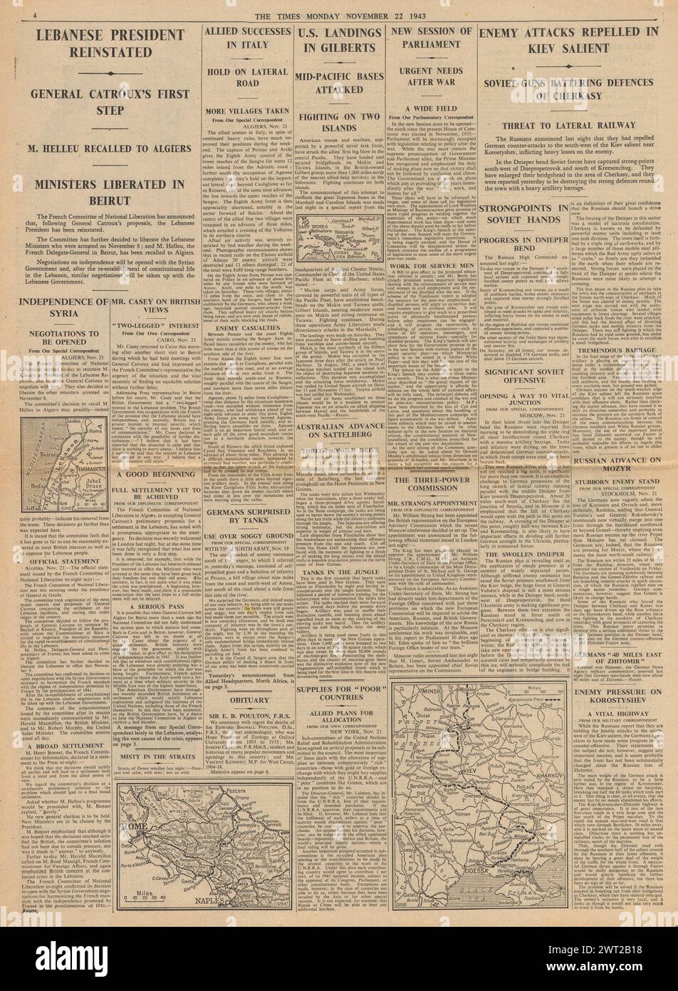 1943 The Times reporting Crisis in Lebanon over, German Army counter ...