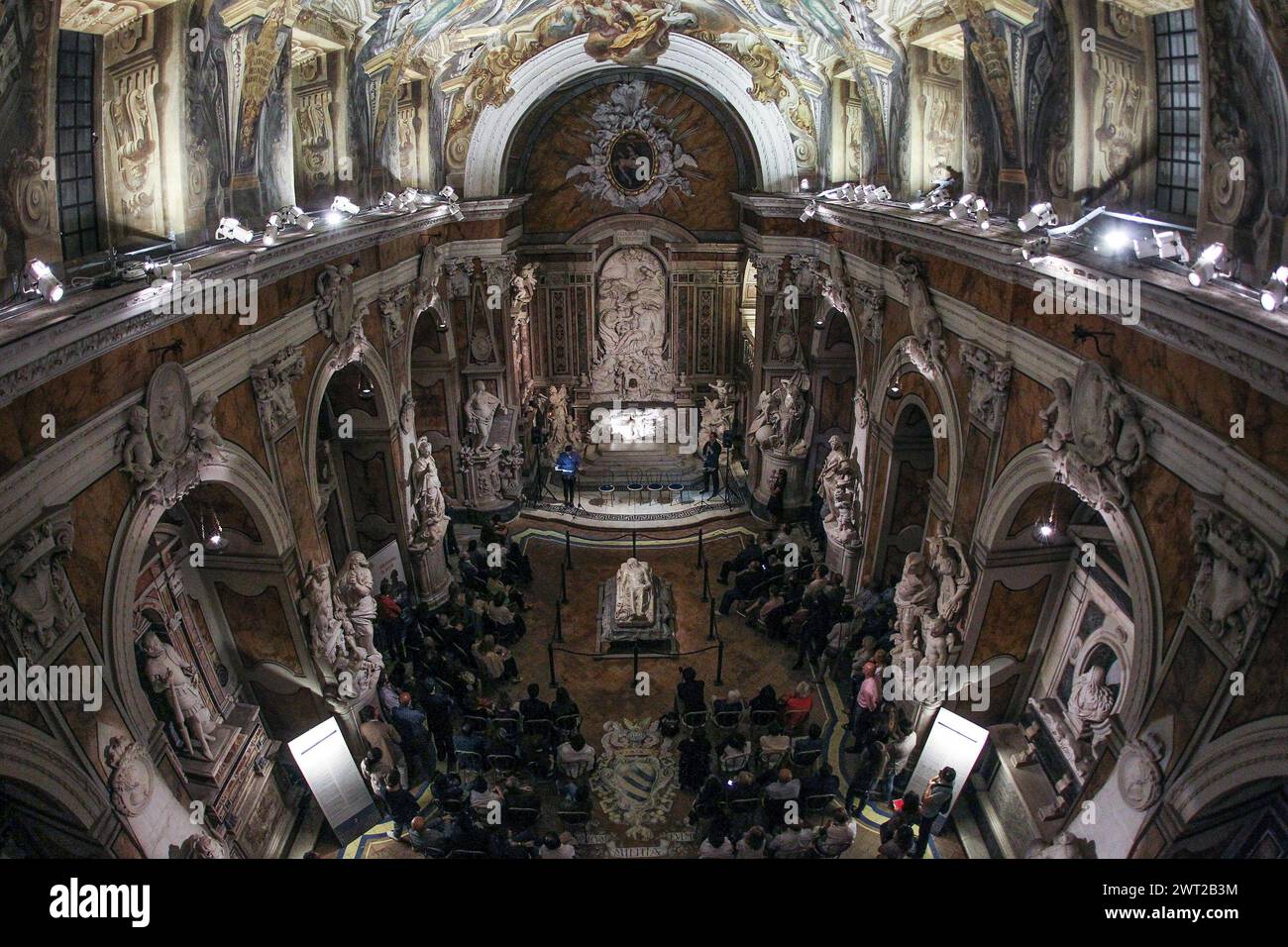 A view from the top of the chapel of Sansevero, with the sculpture of ...