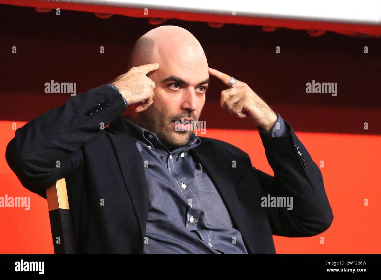 The writer Roberto Saviano during the presentation of his new book ...