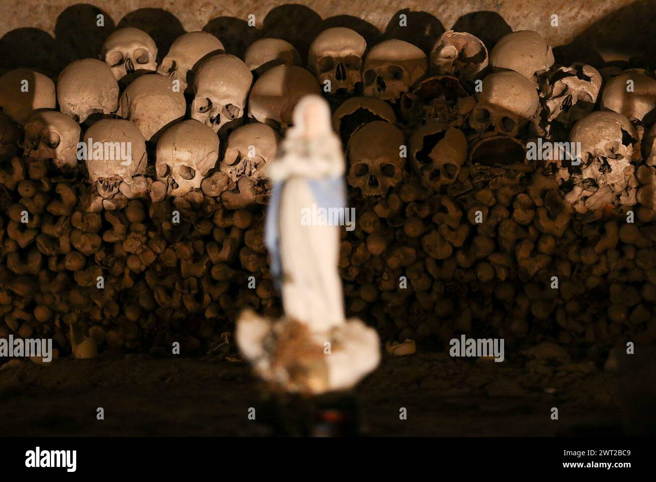 Internal view of Fontanelle cemetery. Over 40,000 skulls and skeletons ...