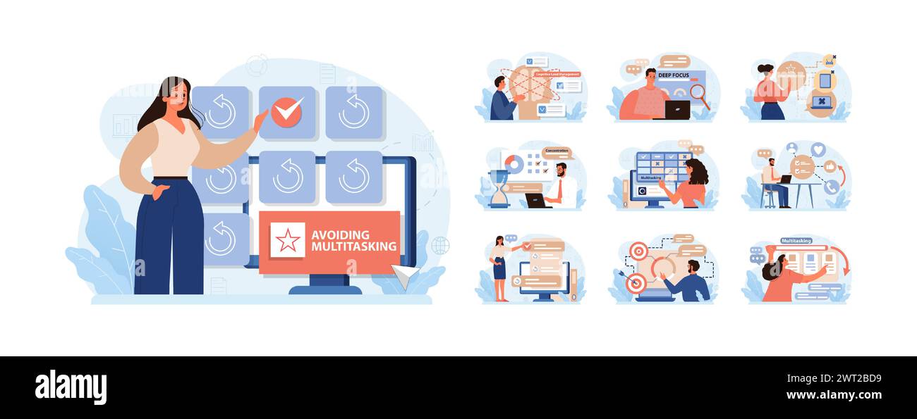 Hyperfocus set. Focus and concentration skill. Self-discipline and time ...