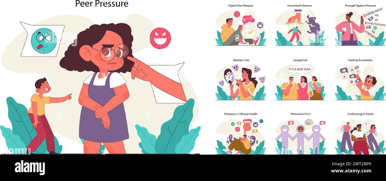 Peer pressure concept set. People of various age groups and statuses ...