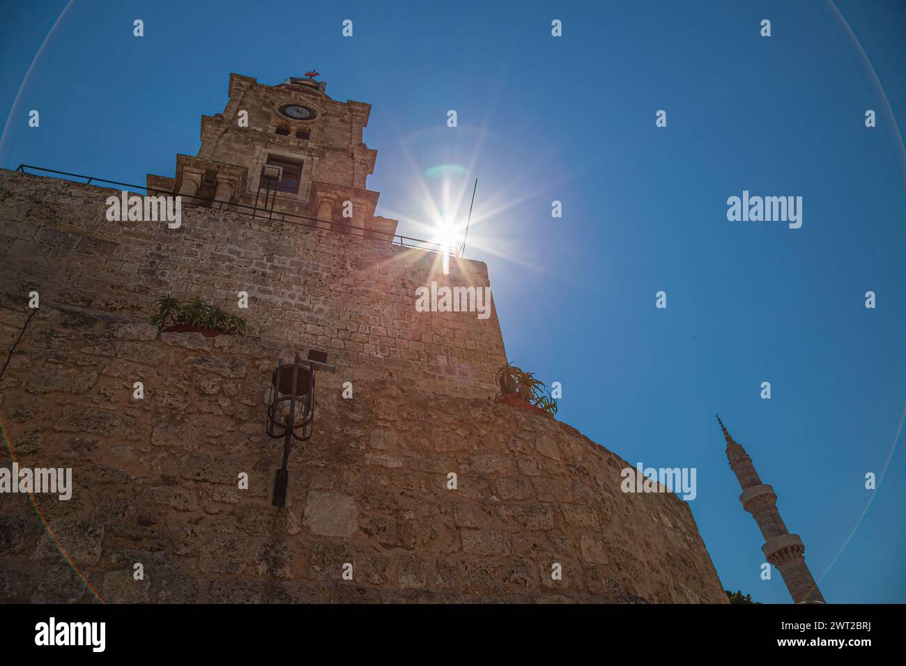 The medieval Roloi Clock Tower, Rhodes, Greece, highest landmark in Old ...