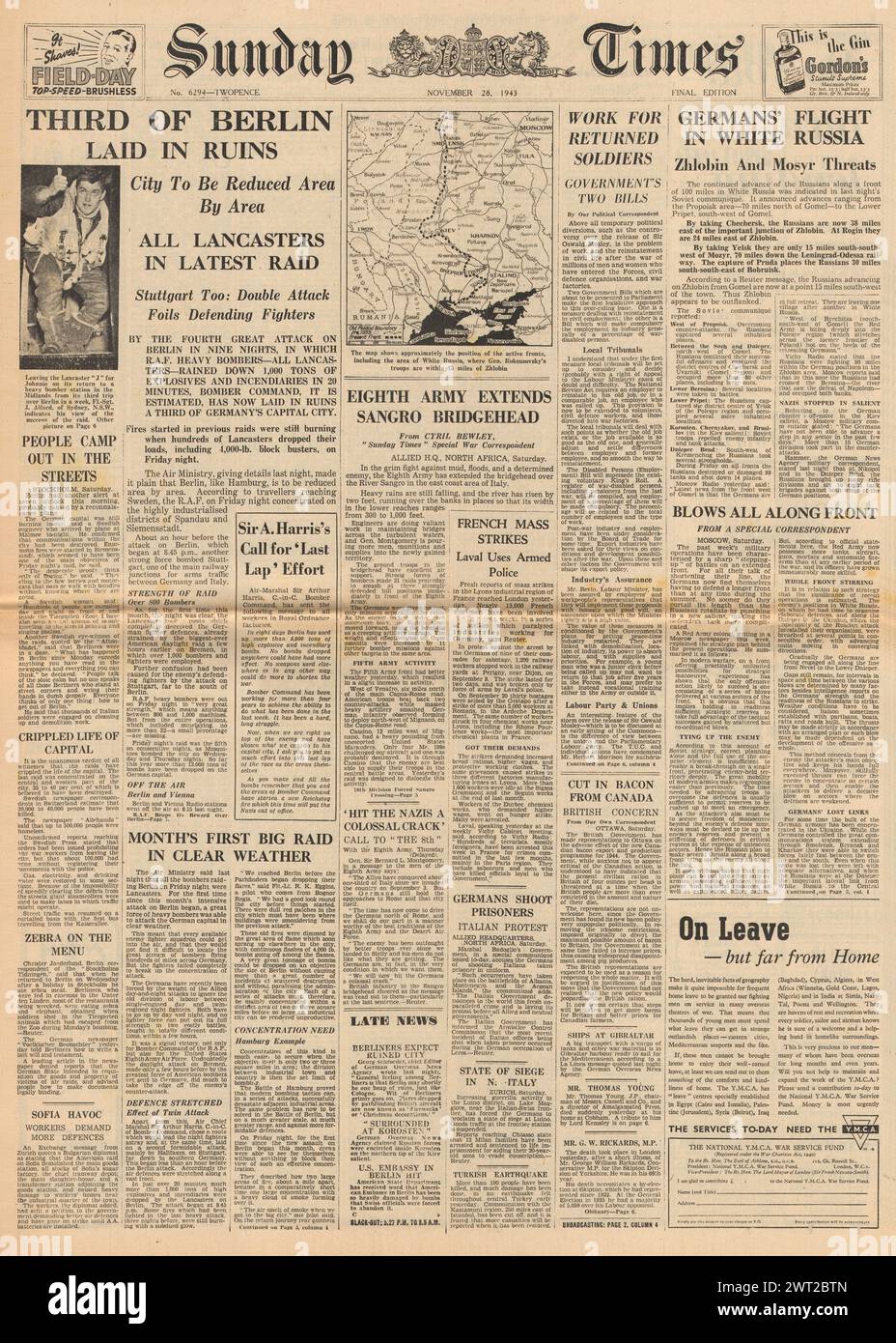 1943 Sunday Times front page reporting Allied offensive over River ...