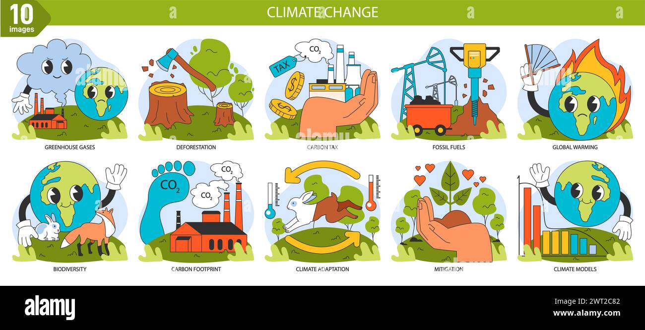 Climate change night or dark mode set. Planet temperature rising and ...