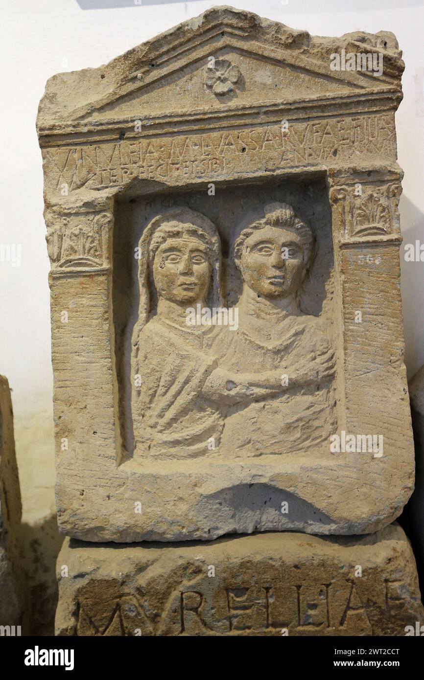 Ancient Roman marble sculptures in the courtyard of the Campano museum ...