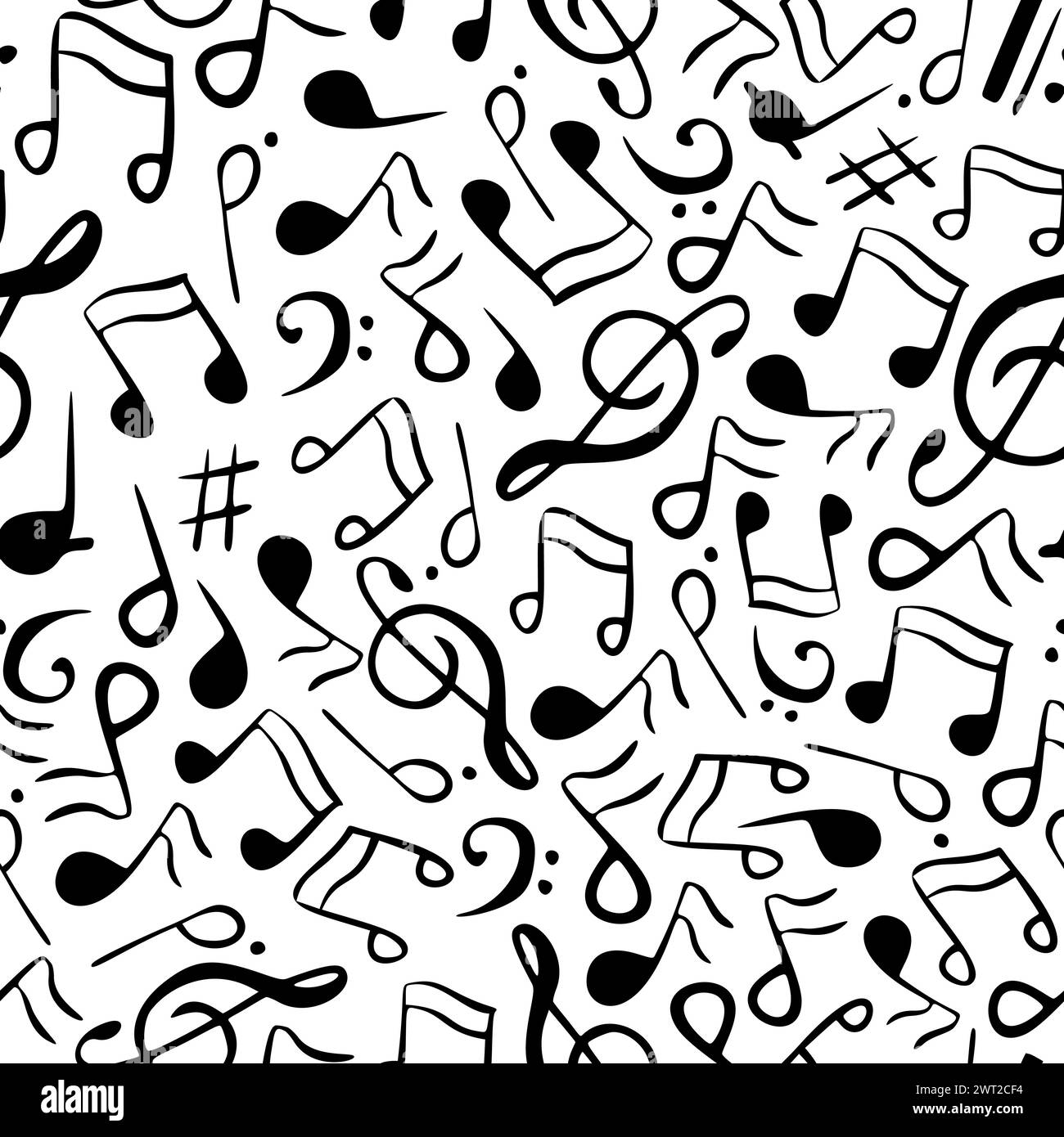 Seamless vector pattern with Music Notes. Musical monochrome background ...