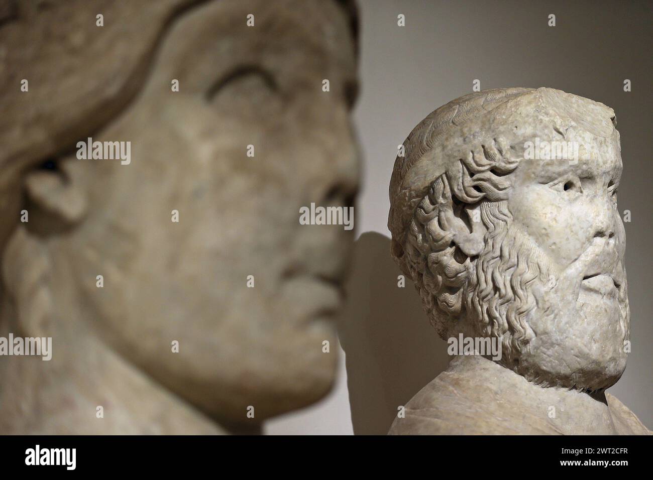 Ancient roman marble sculptures in a hall of the Campano museum of ...