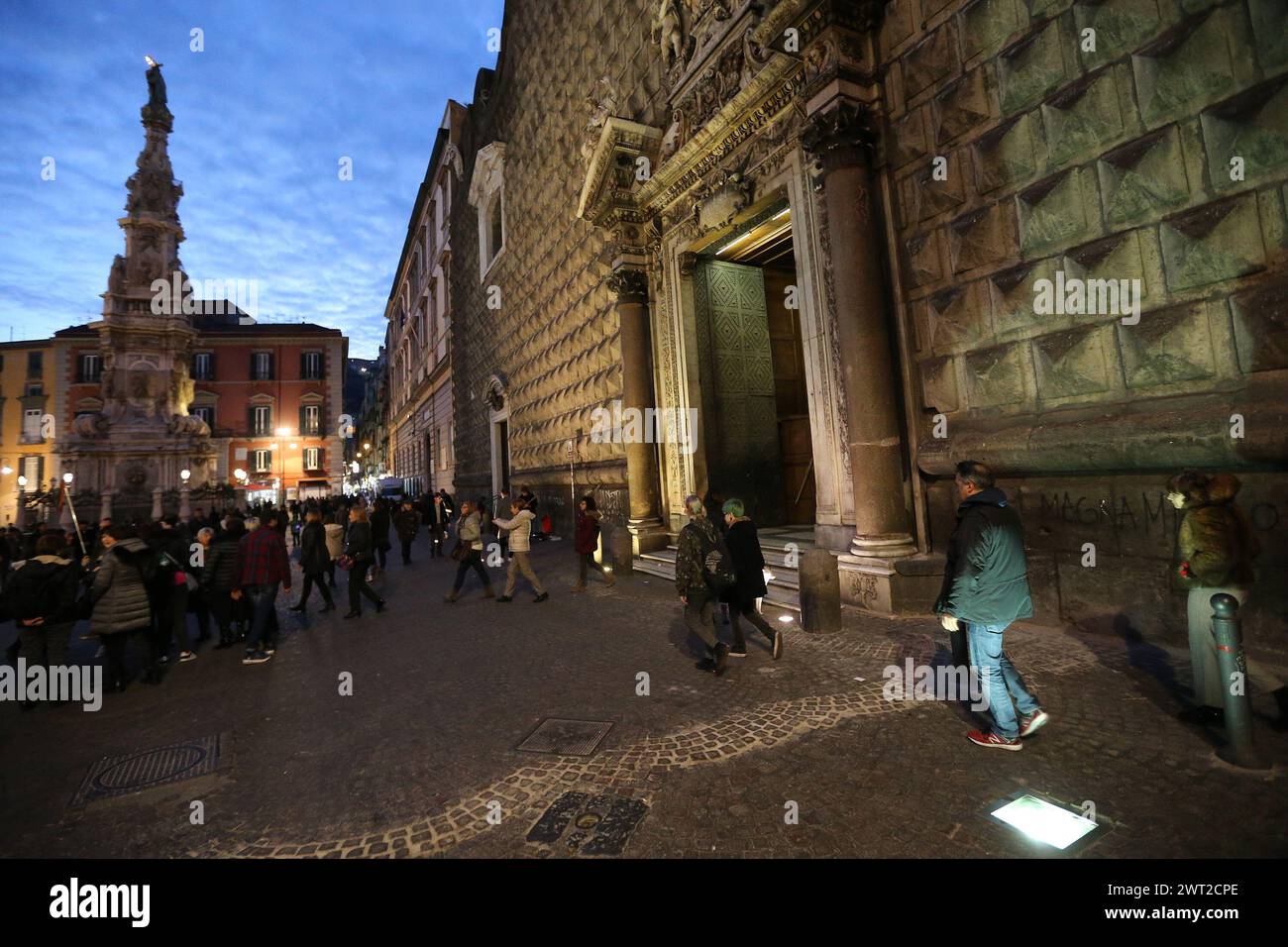 Jesus square in Naples, with the Church of The New Jesus and the ...