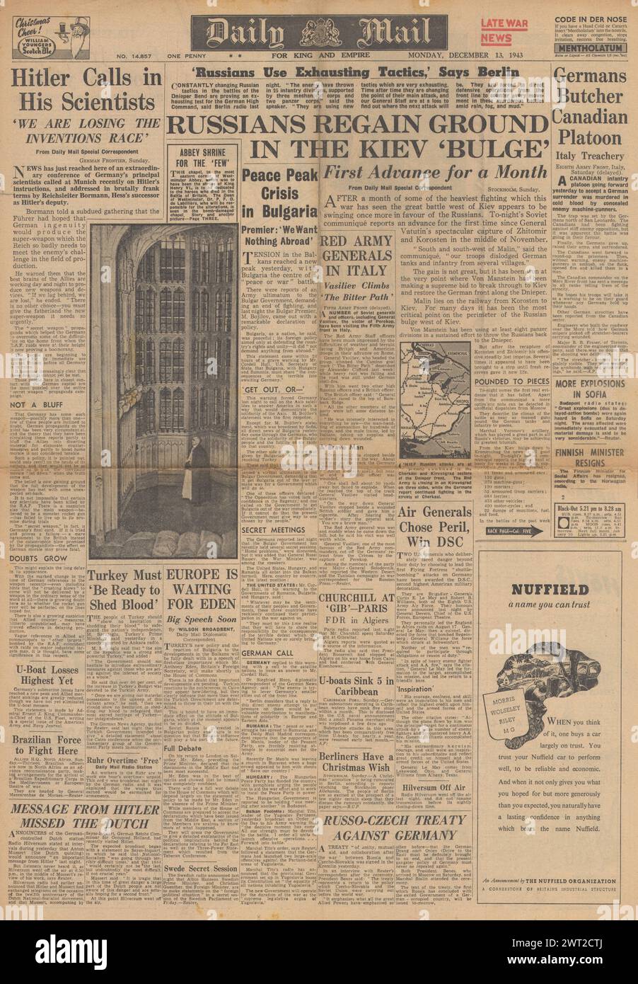 1943 Daily Mail front page reporting Red Army advance on Kiev bulge ...