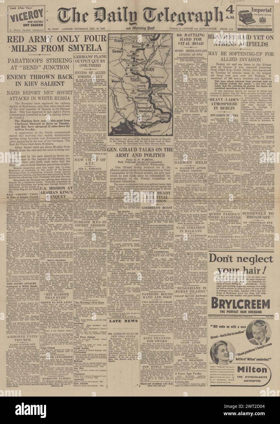 1943 The Daily Telegraph front page reporting Red Army advance on ...