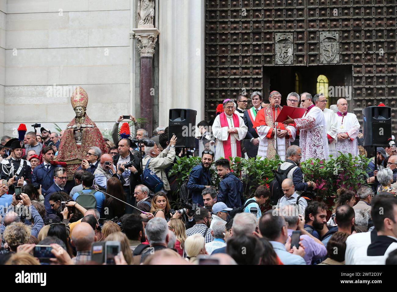The bust of San Gennaro before the procession of the patron saint in ...