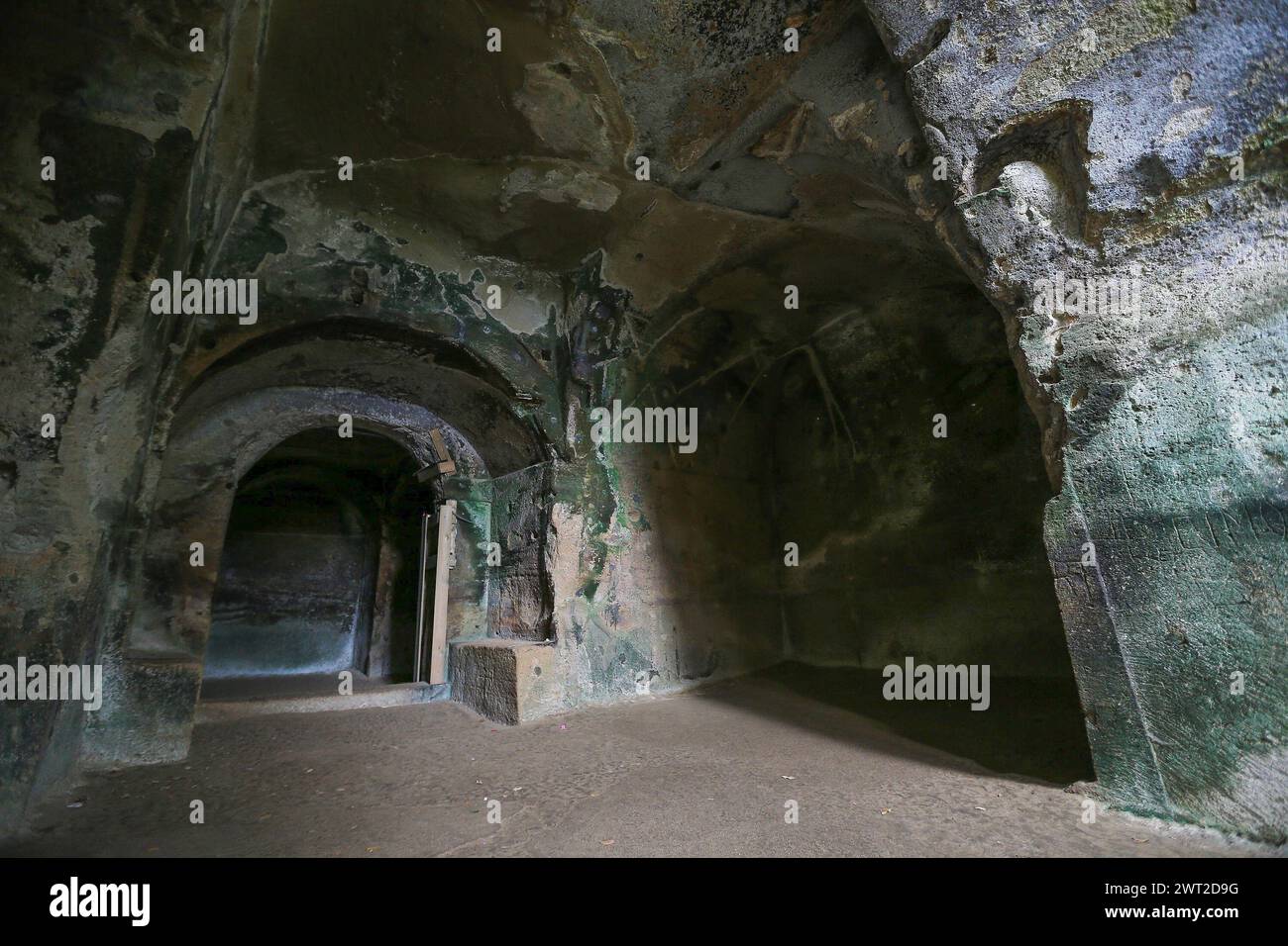 The interior to the cave of the Sibilla Cumana, the priestess of Apollo ...